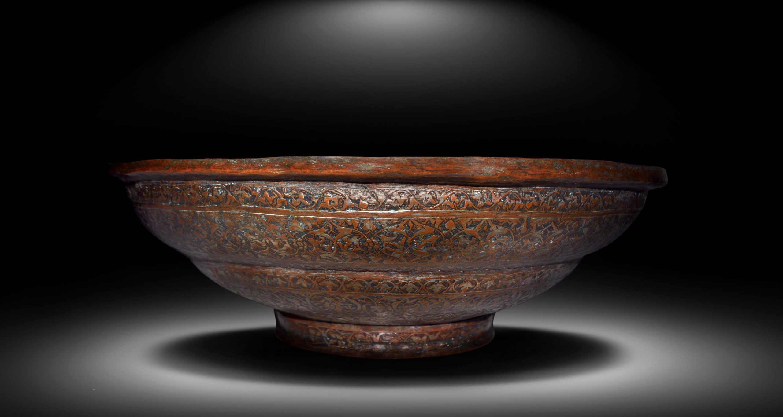 A LARGE SAFAVID TINNED COPPER THEORETICAL BOWL, PERSIA, DATED 1016 AH ...